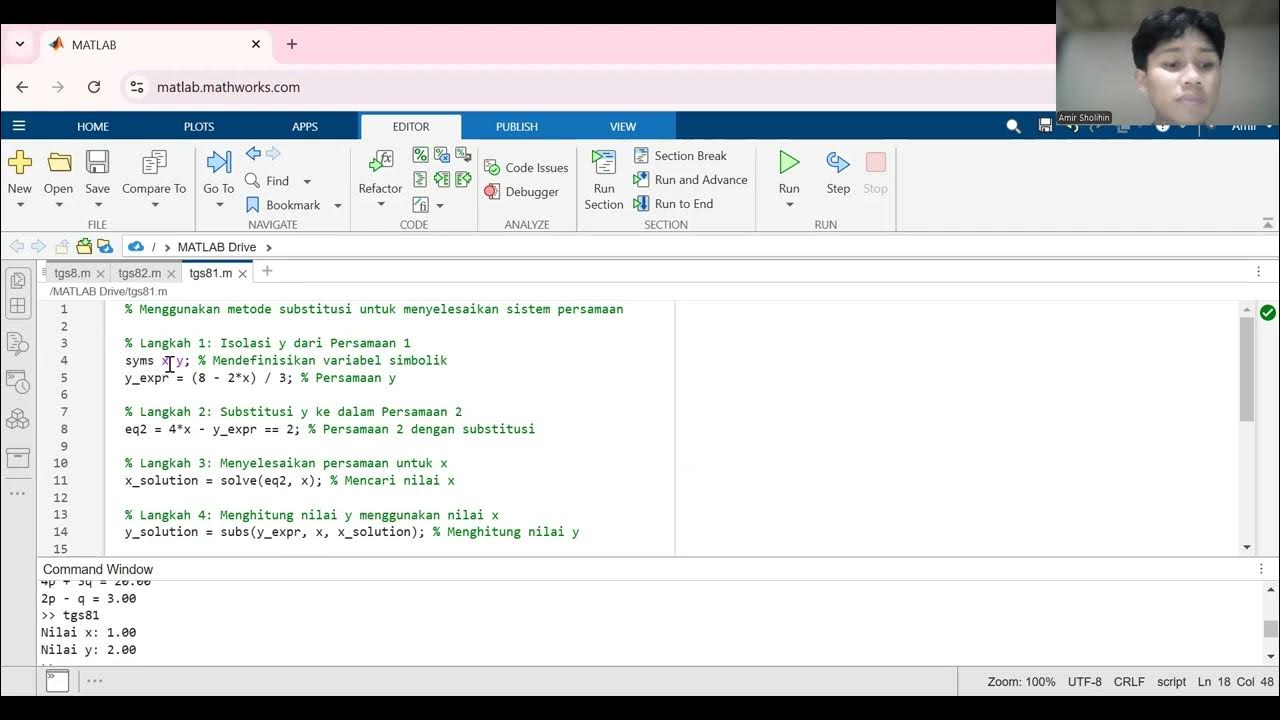 TGS8_ALJABARLINEAR_Membuat Contoh soal Persamaan linear menggunakan Matlab - YouTube