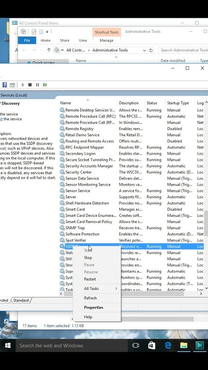 How to start our stop SSDP discovery service in wndows 10 - YouTube