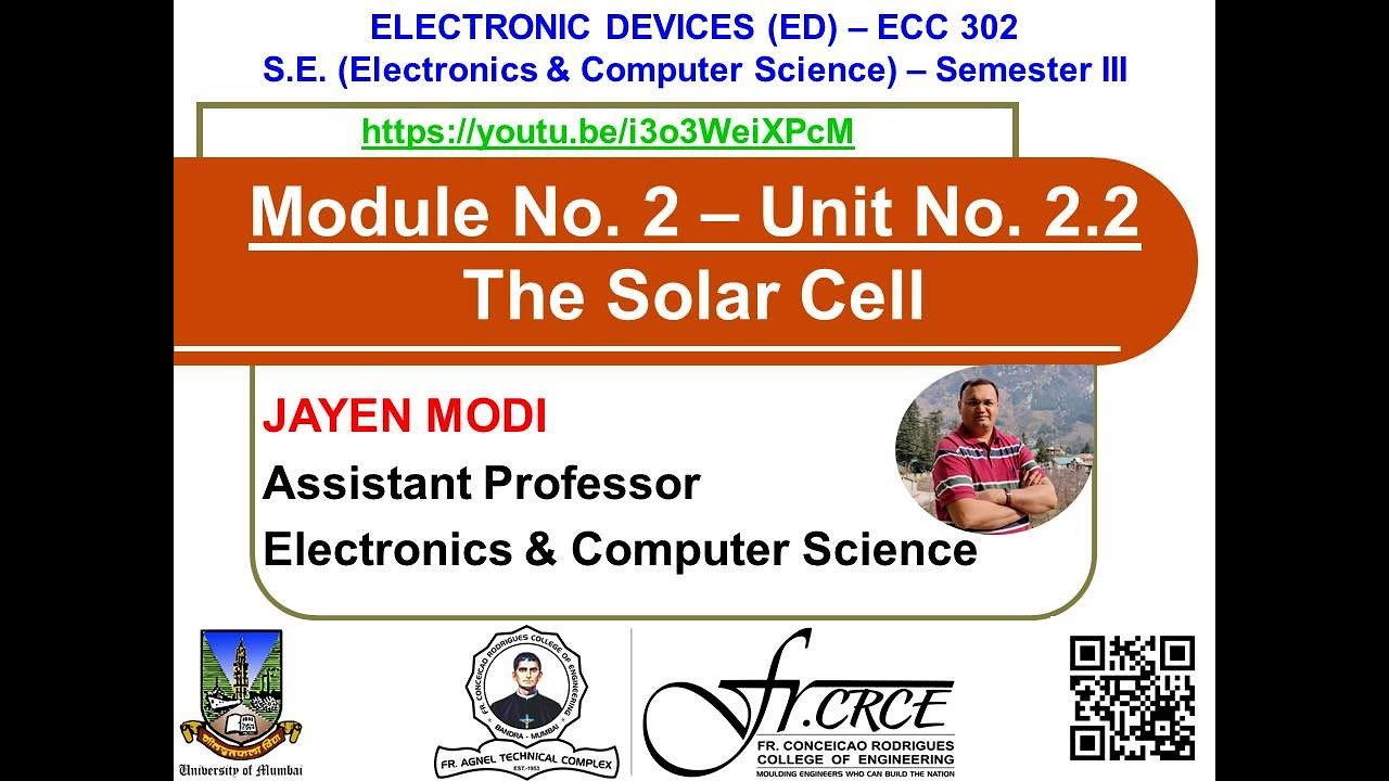 Lecture 14 of Module No. 2 (Unit No. 2.2) - The Solar Cell - YouTube