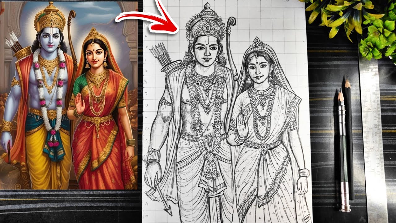 Ram Sita Drawing, Ram Navami Special Lord Ram Siya Drawing Outline ...