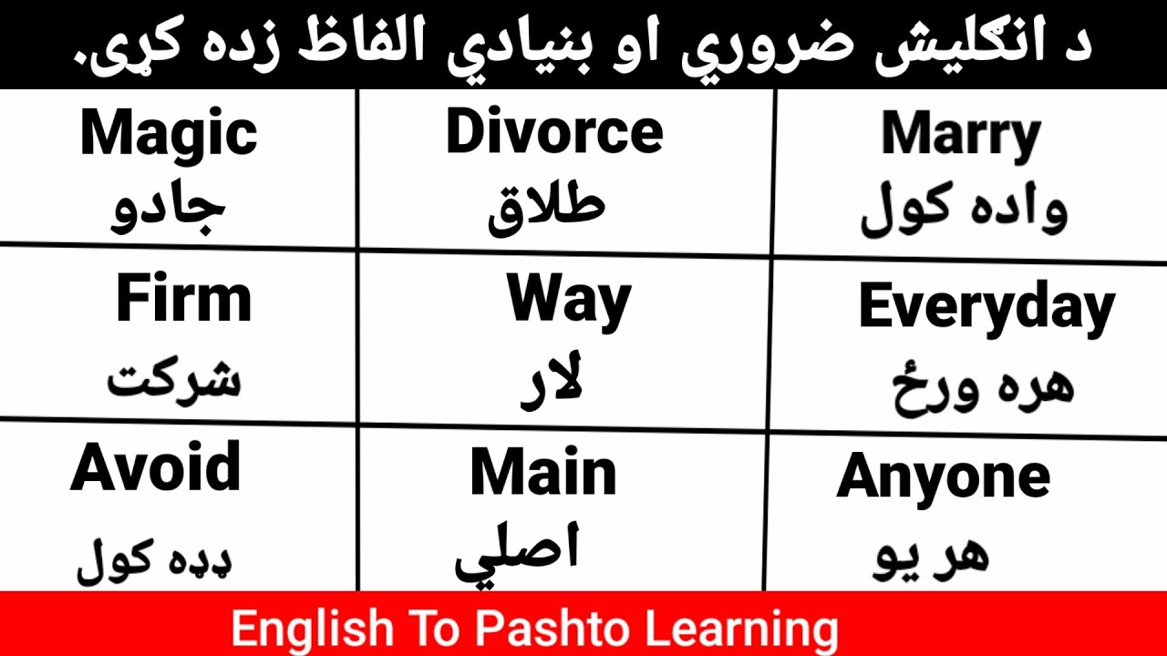 English Basic Vocabulary in easy pashto - YouTube