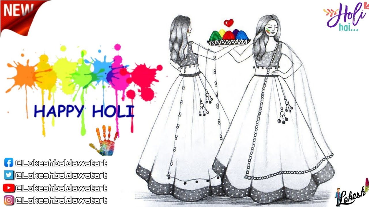 How to draw a Girls celebrate happy holi || Pencil drawing easy ...