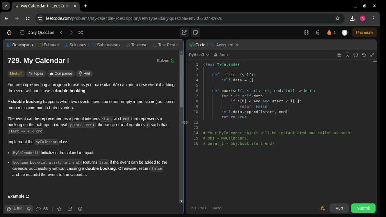 My Calender I #dailychallenge #729 #leetcode #daily #coding #cp #medium - YouTube