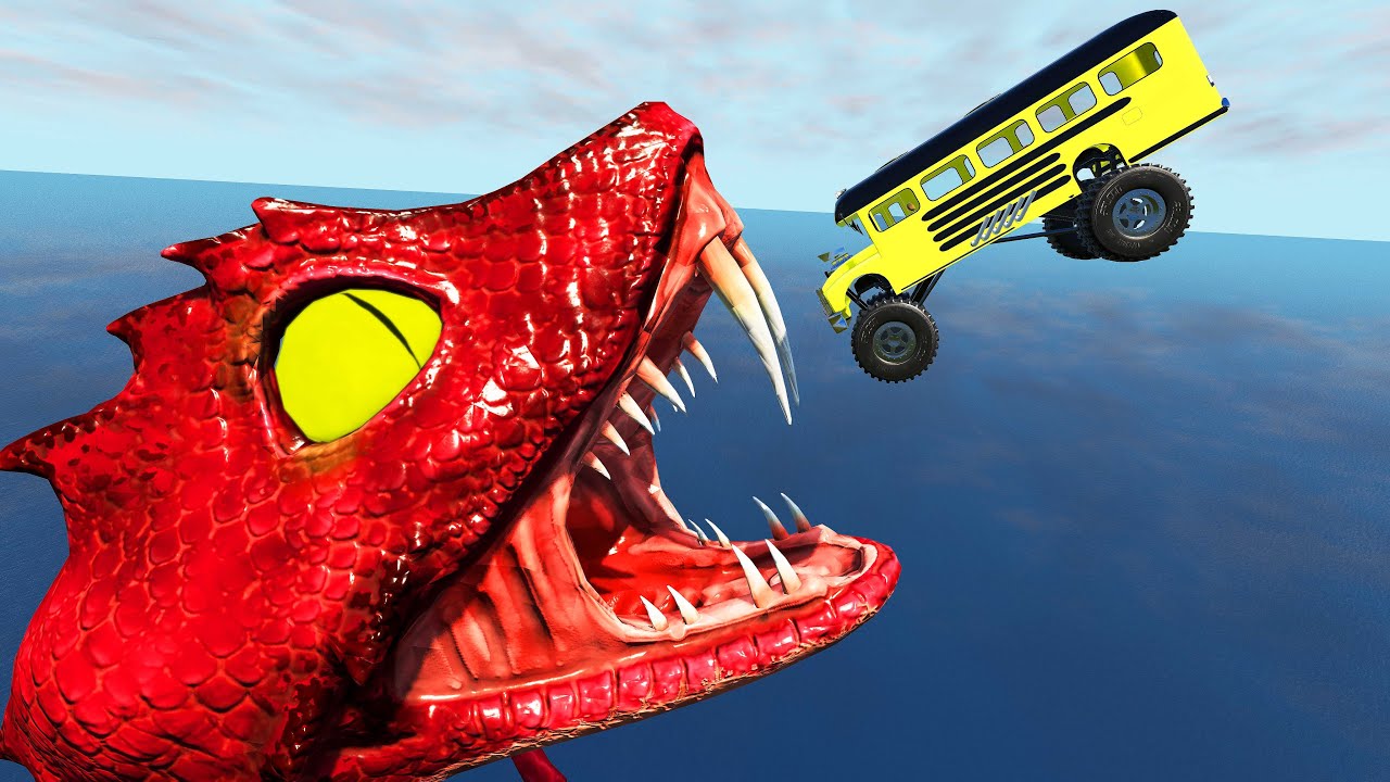 Cars VS Mouth Of Giant Lizard - Beamng drive - YouTube