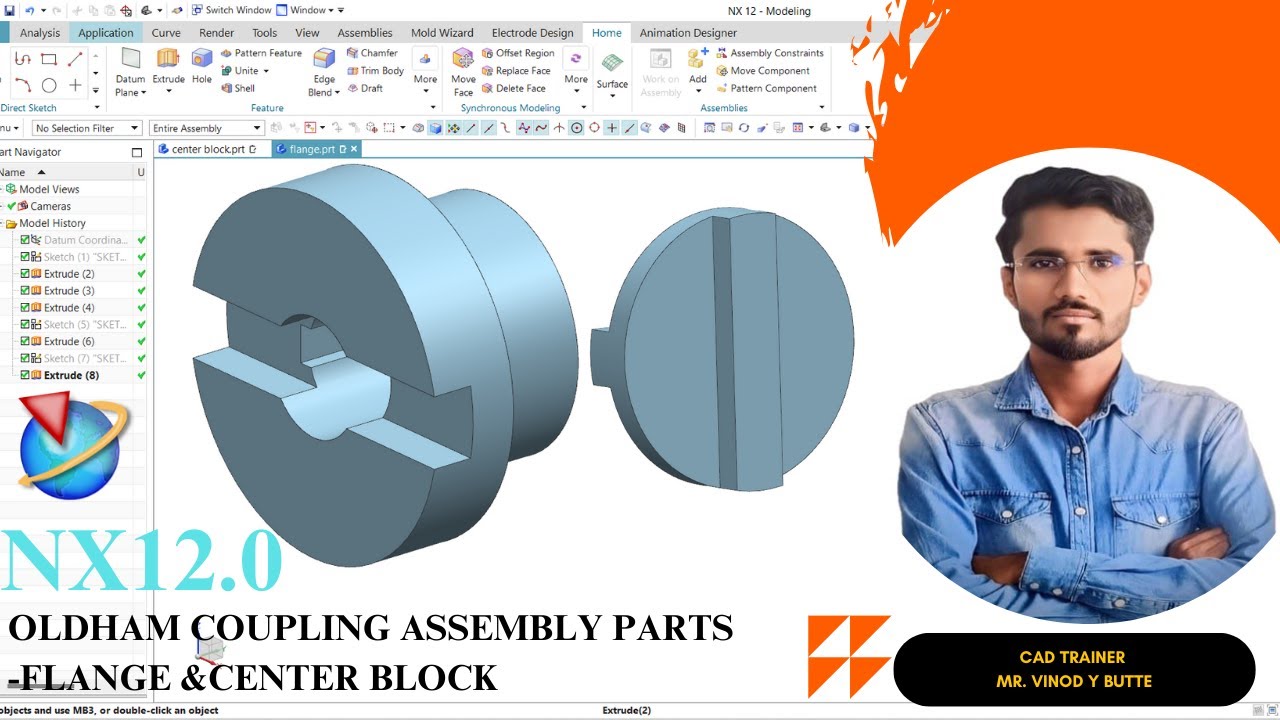 NX12.0 Oldham's Coupling Assembly parts Flange & Centre Plate - YouTube