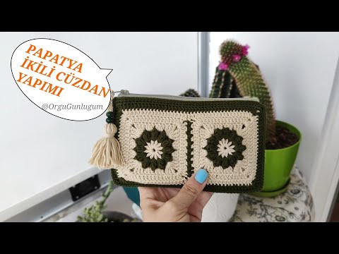 PAPATYA İKİLİ CÜZDAN YAPIMI 🌸 CROCHET BAG 💛 HANDMADE BAG 💛 ÖRGÜ ÇANTA MODELLERİ 💚 Motifli Çanta