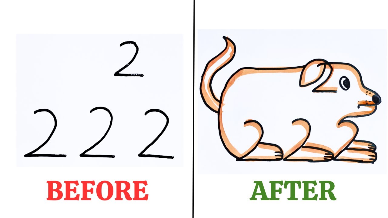 2 Number Very easy Dog Drawing In Just 2 Minutes | Step By Step | Verry ...