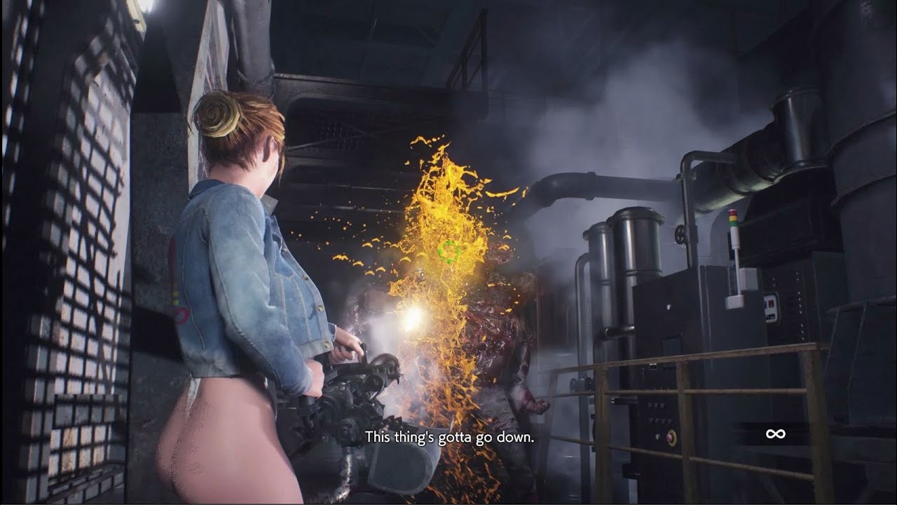 Resident Evil 2 Remake Claire Pure Blue Retro Denim Swimsuit with Jiggle Physics Gameplay PC Mod ...