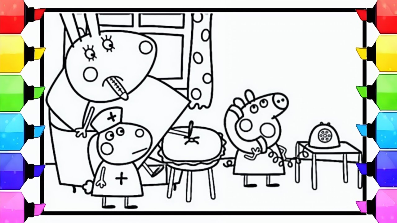 Rebecca Rabbit is Sick Drawing and Coloring Pages for Kids, Peppa Pig ...