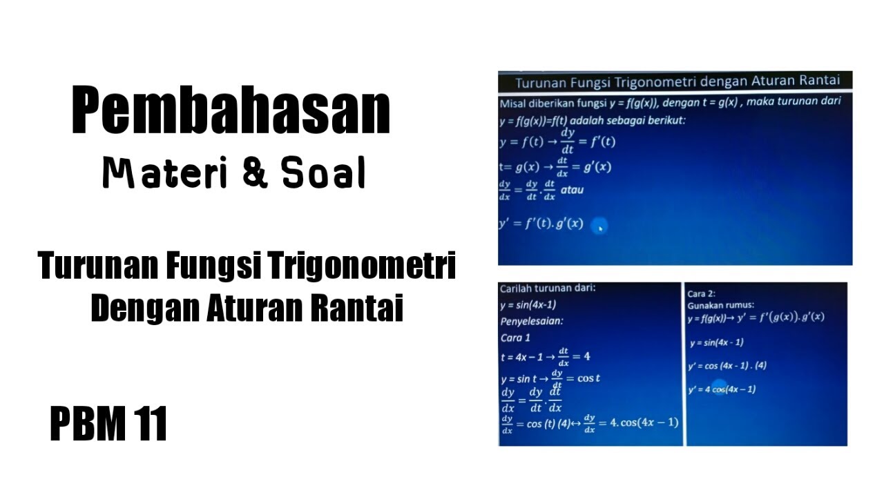 Turunan Fungsi Trigonometri Dengan Aturan Rantai I PBM 11 - YouTube