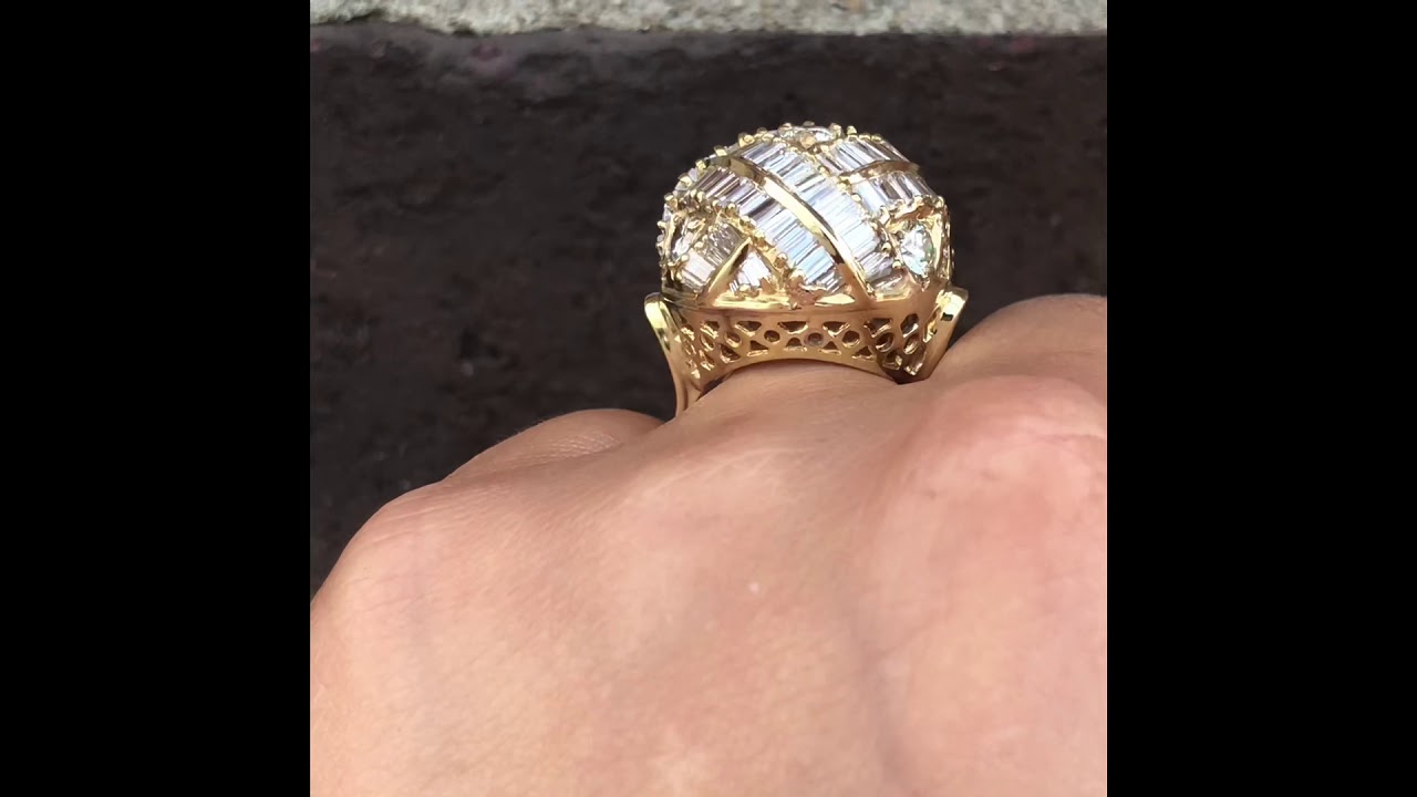 18k gold golf ball diamond ring - YouTube