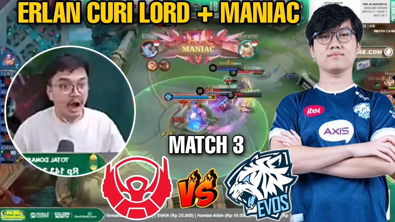 REAKSI MAS ADE GRANGER ERLAN CURI LORD! EVOS VS BTR.GAME 3 - YouTube