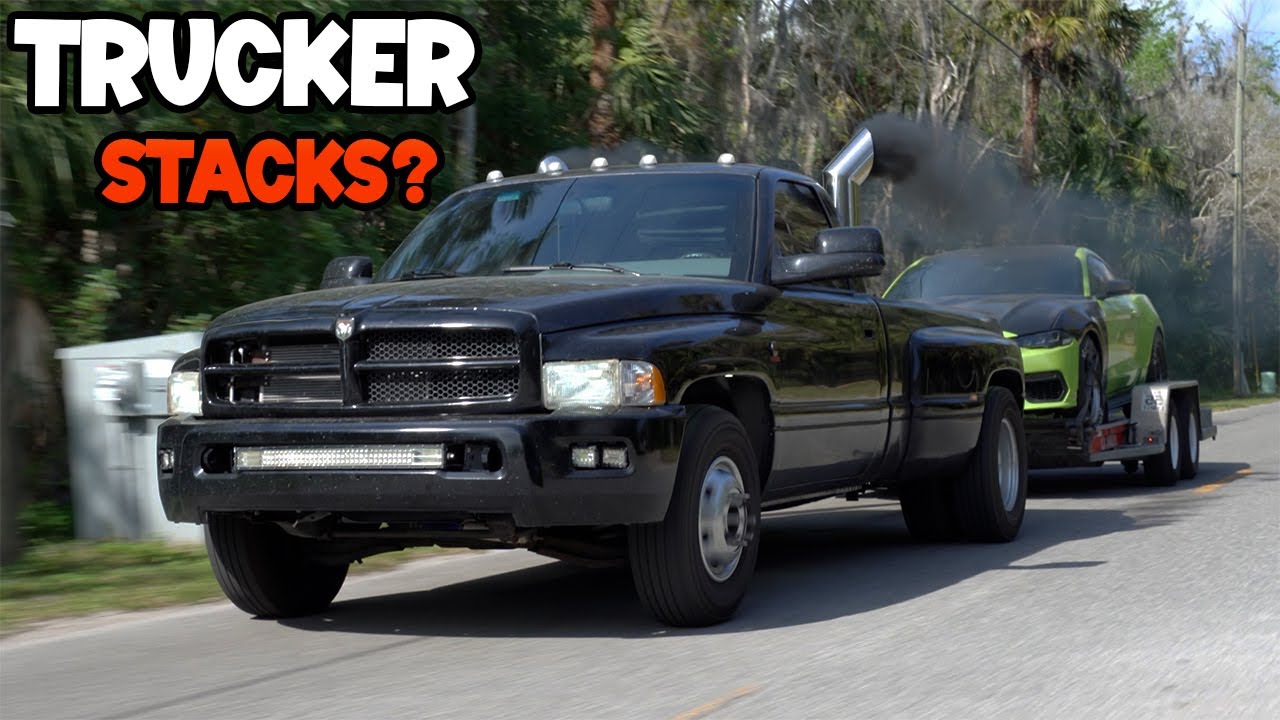 I put semi truck stacks on my single cab diesel truck... - YouTube