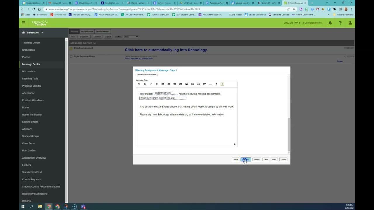 Sending a Missing Assignments Message in Infinite Campus - YouTube