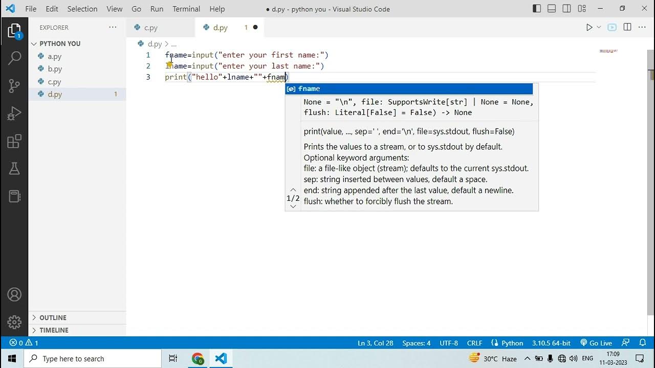 Python program accepts first & last name and prints them in reverse order with a space between ...