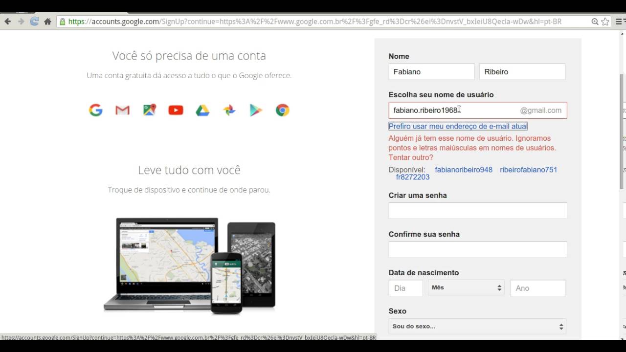 Como criar uma conta Google - YouTube