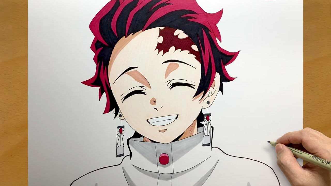 How to draw Tanjiro Kamado from Demon Slayer | Kimetsu no Yaiba | step ...