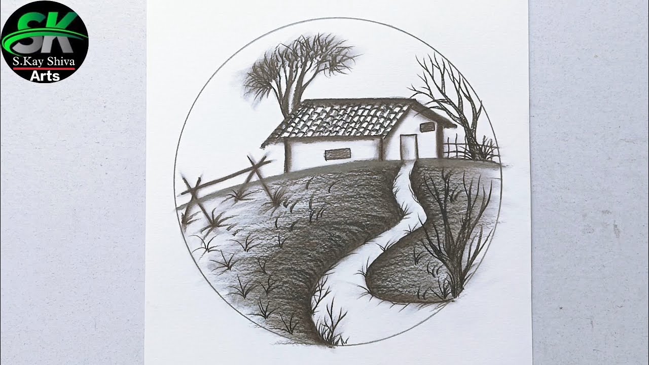 Beautiful Circle Scenery Drawing Easy house Drawing Tutorial 🤩 ...