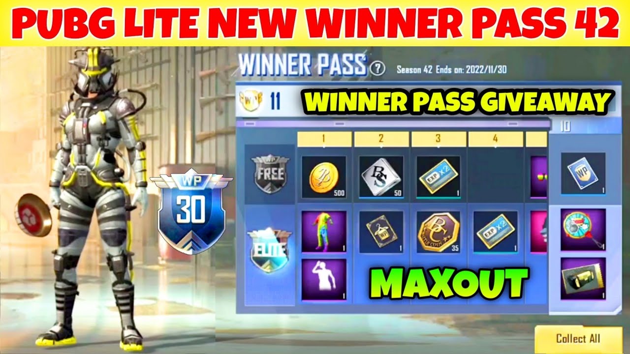Pubg Lite New Winner Pass 42 😱 Giveaway | 1 To 30 Wp Rewards | New Winner Pass Maxout - YouTube