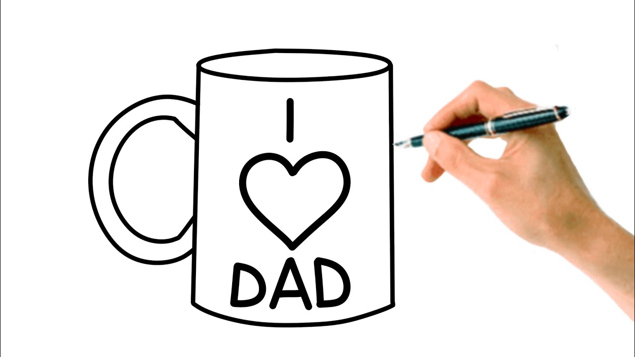 How To Draw Easy Mug Cute Father Day Step By Step Tutorial For Kids ...