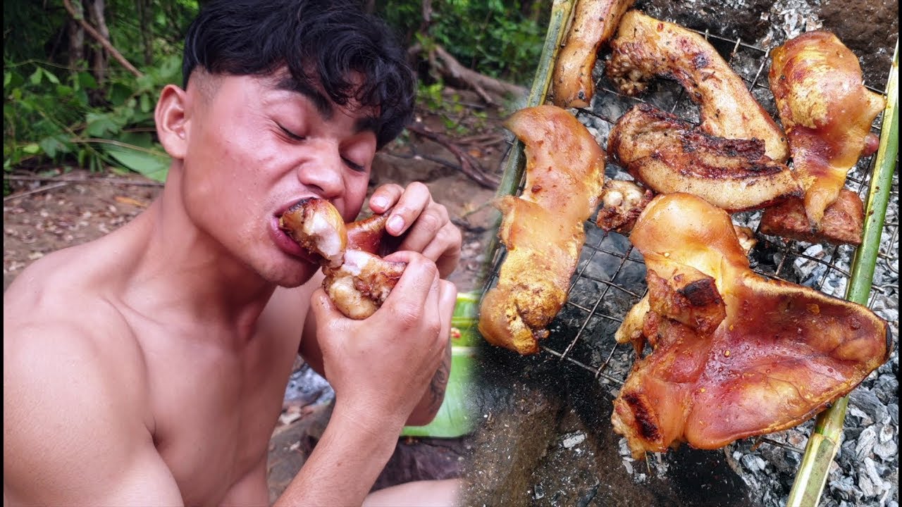 Wild Man Cook Pig Head Near Riverside / Eating Delicious - YouTube