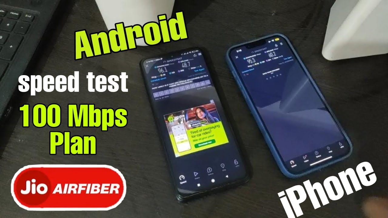 Jio air fiber 899 plan 100 mbps speed test on pc vs android vs iphone ...