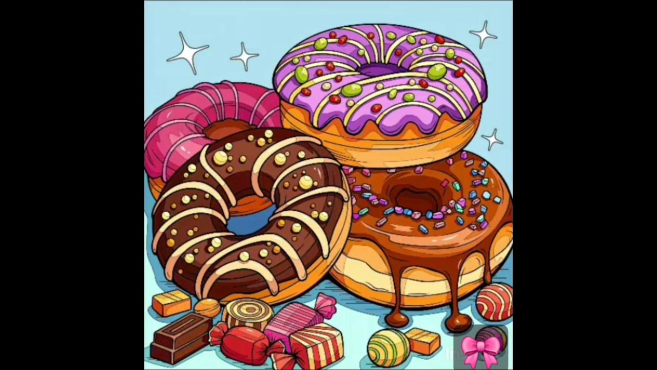 Sweet candies & Donuts, color by number game w/ relaxing sound #music # ...