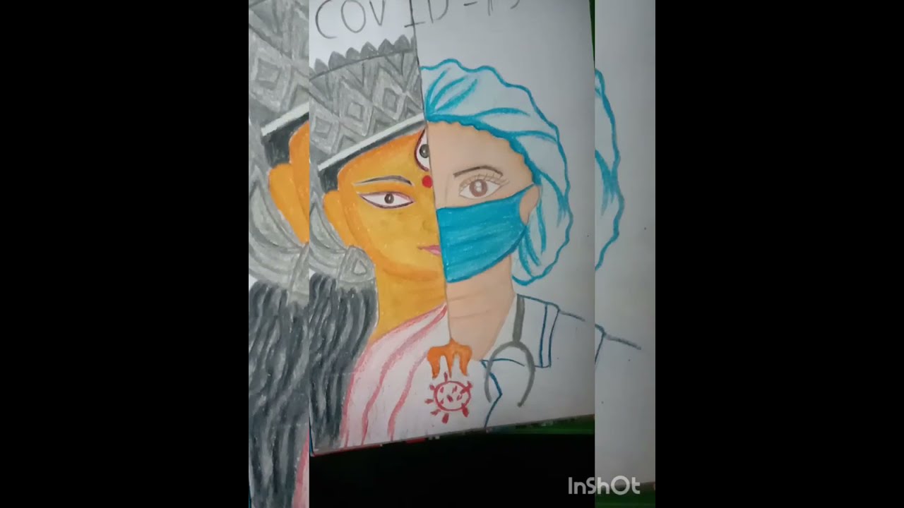 one side maa durga and another side doctor drawing - YouTube