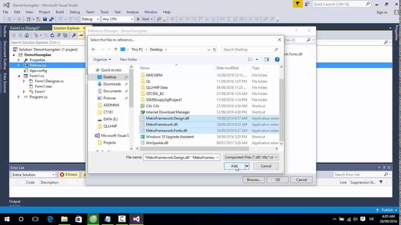 [HD] Add MetroFramework in Visual Studio - YouTube