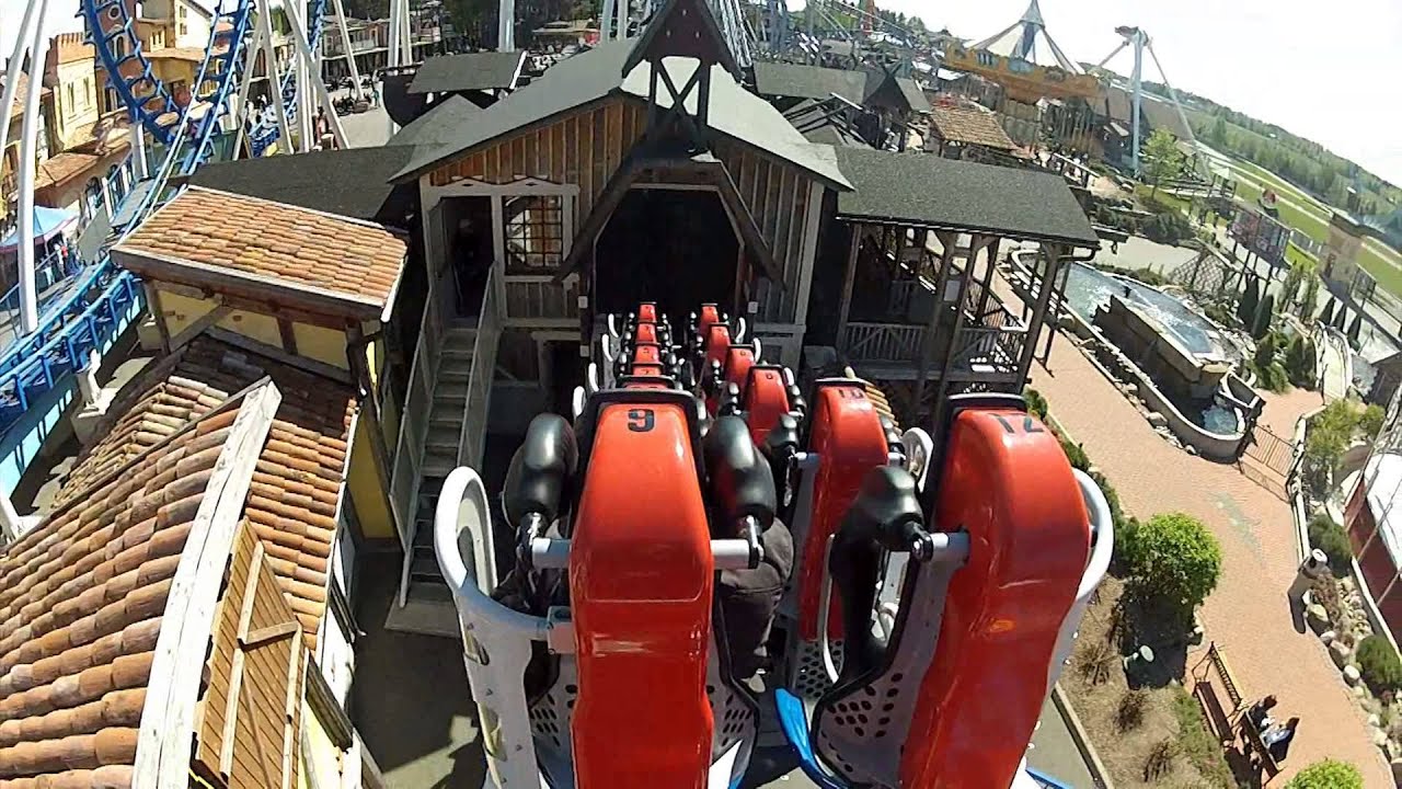 Powerpark - Cobra roller coaster that loops and spins - POV ride - YouTube