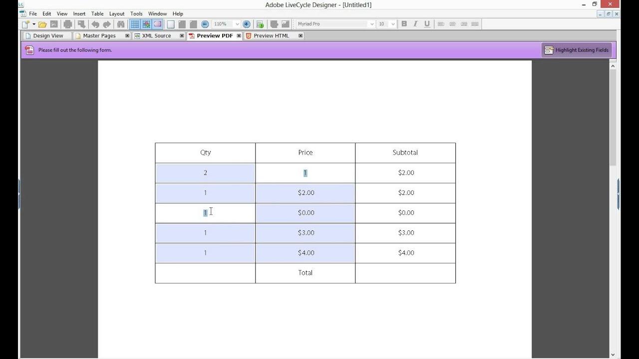 Calculations in Expanding Tables in Adobe LiveCycle Designer ES4 ® - YouTube