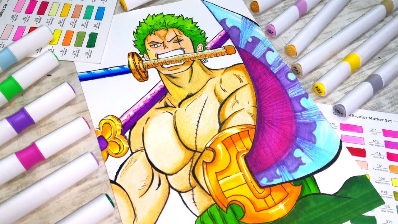Drawing zoro from one piece byalcohol markers - YouTube