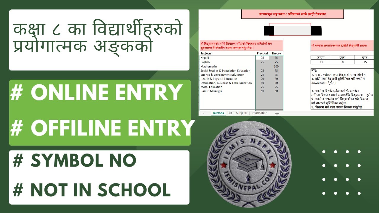 IEMIS | Class 8 template | Practical mark Entry | कक्षा ८ Template भरी Practical अंक हाल्ने ...