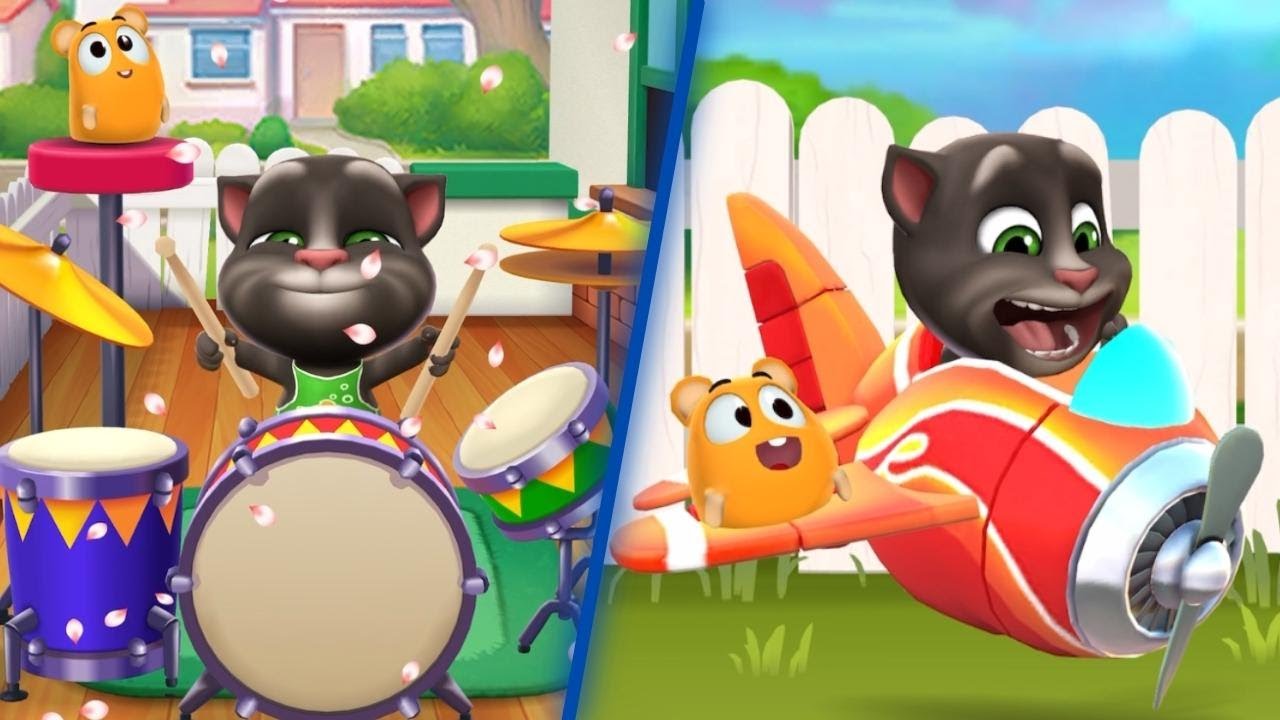 My Talking Tom 2 Gameplay - Playing Drums, Jumping Trampoline and ...