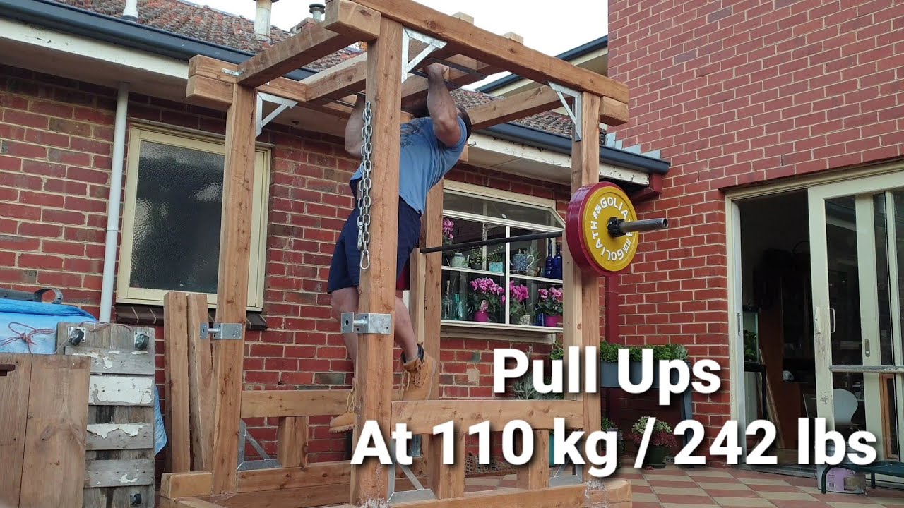 Pull ups - Training in a DIY squat rack 110kg / 242 lbs - YouTube