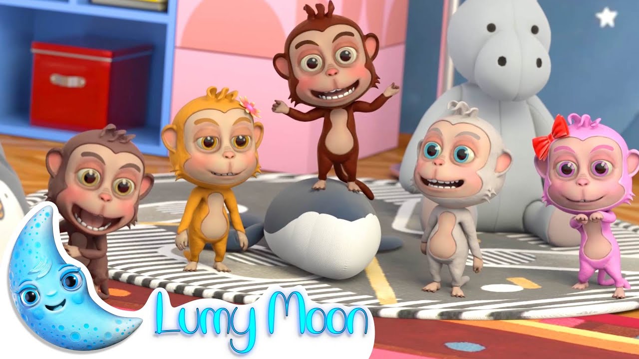 Five Little Monkeys Jumping on the Bed + MORE | Lumy Moon ★ Nursery ...