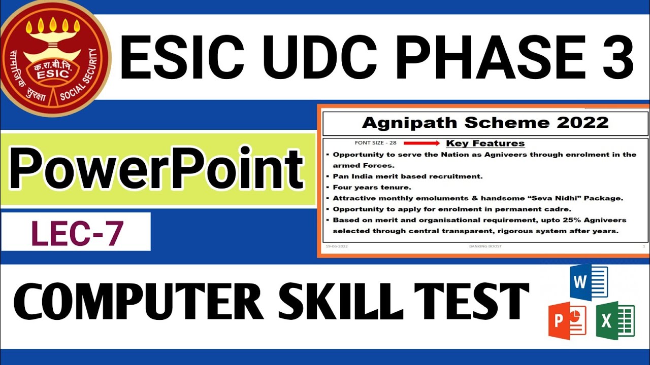 ESIC UDC Computer skill test | PowerPoint lecture-7 | Latest pattern ...