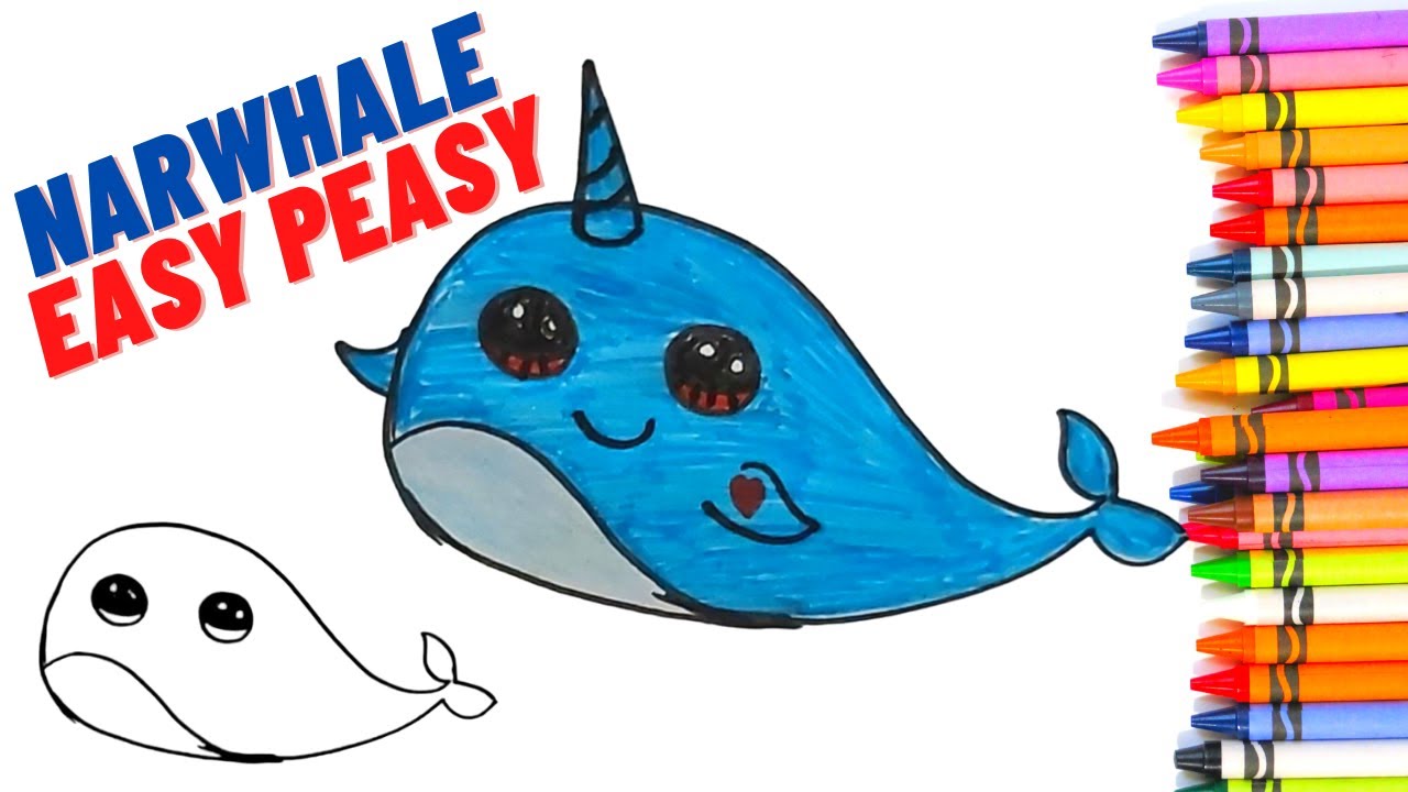 How to draw a Narwhal Easy 🐋 | Draw A Cute Cartoon Narwhal - YouTube