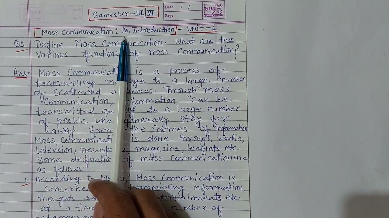 MASS COMMUNICATION:AN INTRODUCTION -(UNIT -1) SEMESTER 3/6 IMPORTANT ...