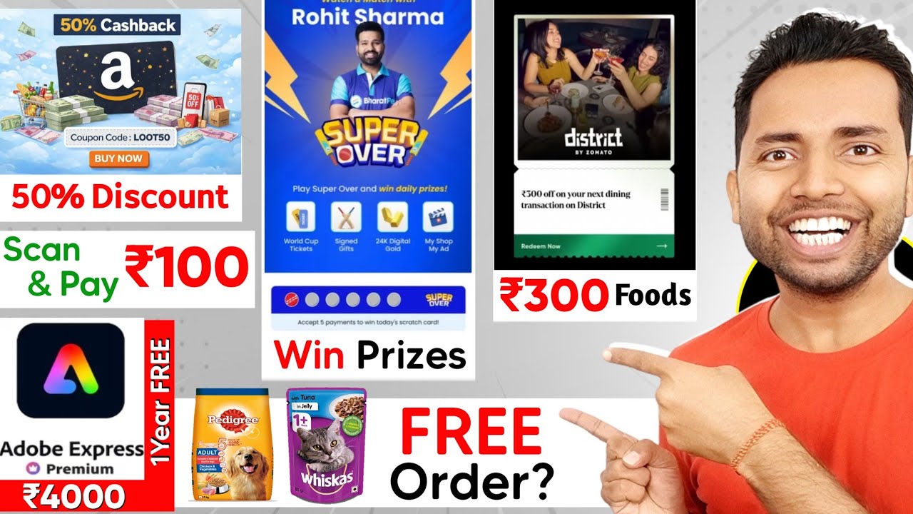 ₹100 Scan & Pay Cashback - Amazon 50% Off Voucher - BharatPe Win Prizes ...