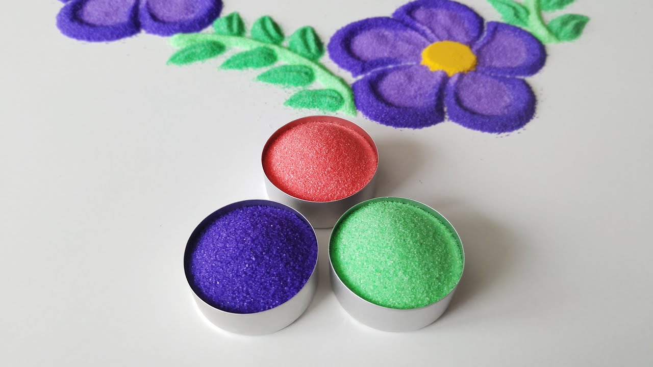 Making easy flowers rangoli using color sand, relaxing rangoli art ...