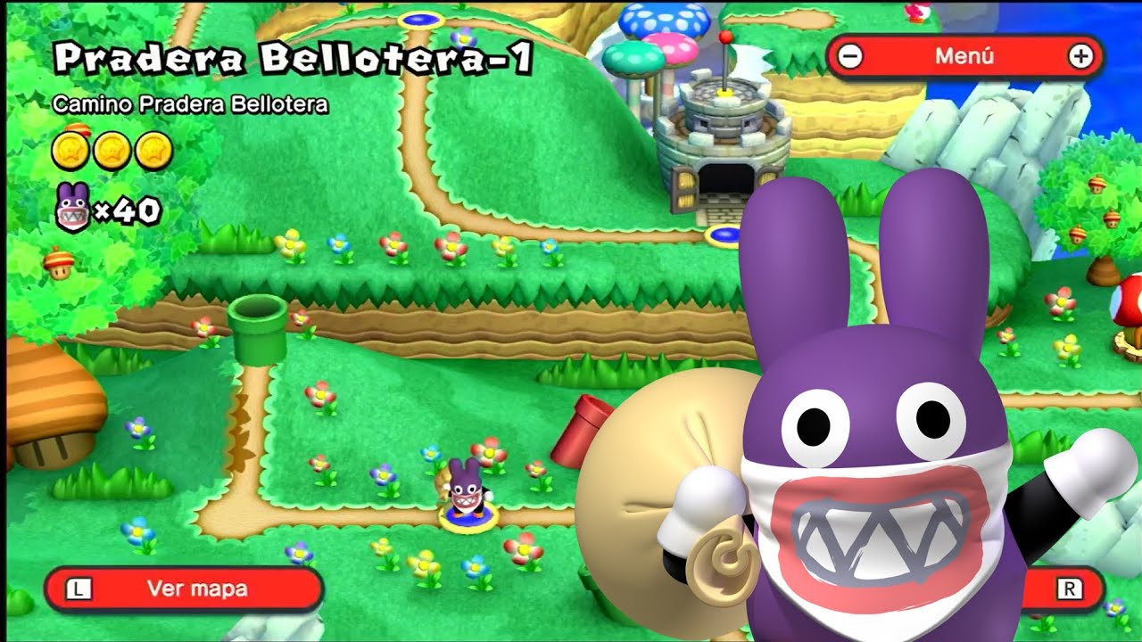 Jugando con Caco Gazapo en New Super Mario Bros U Deluxe - Pradera ...