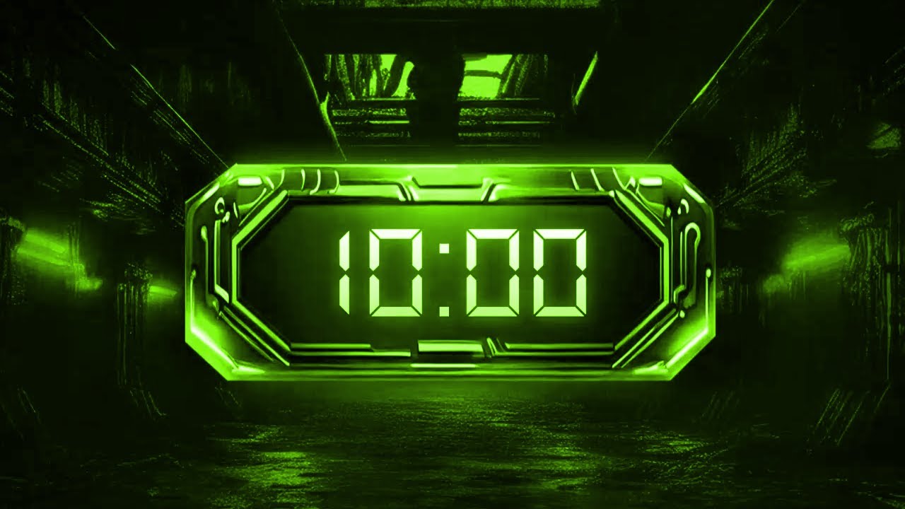 Green Neon Cyber Countdown Timer | 10-Minute Loop with Sound Effects ...
