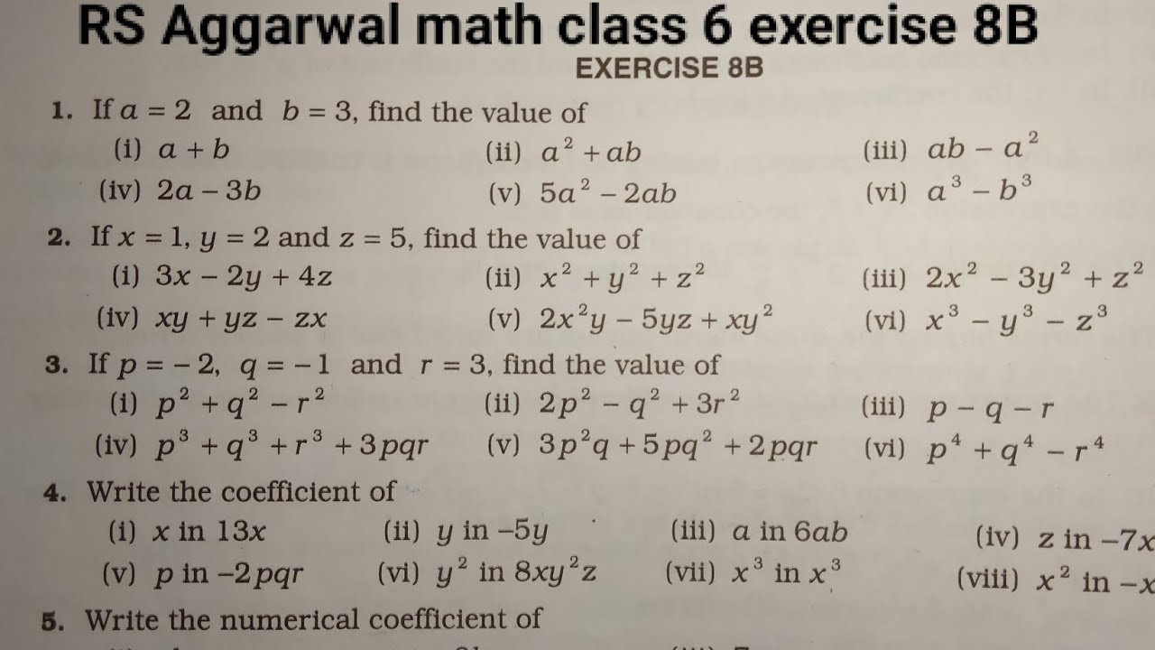 RS Aggarwal math class 6 exercise 8B - YouTube