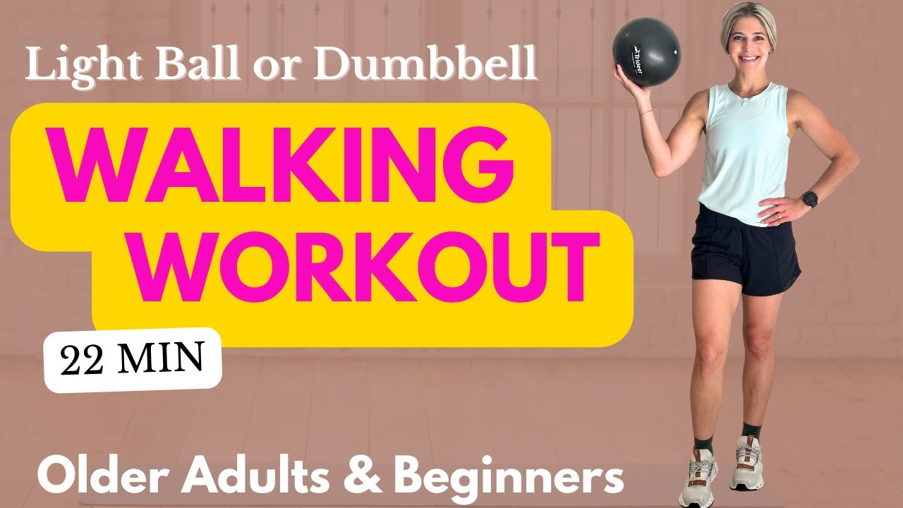 Walking Cardio Workout | Light Ball or Dumbbell| Upbeat Music | Older ...