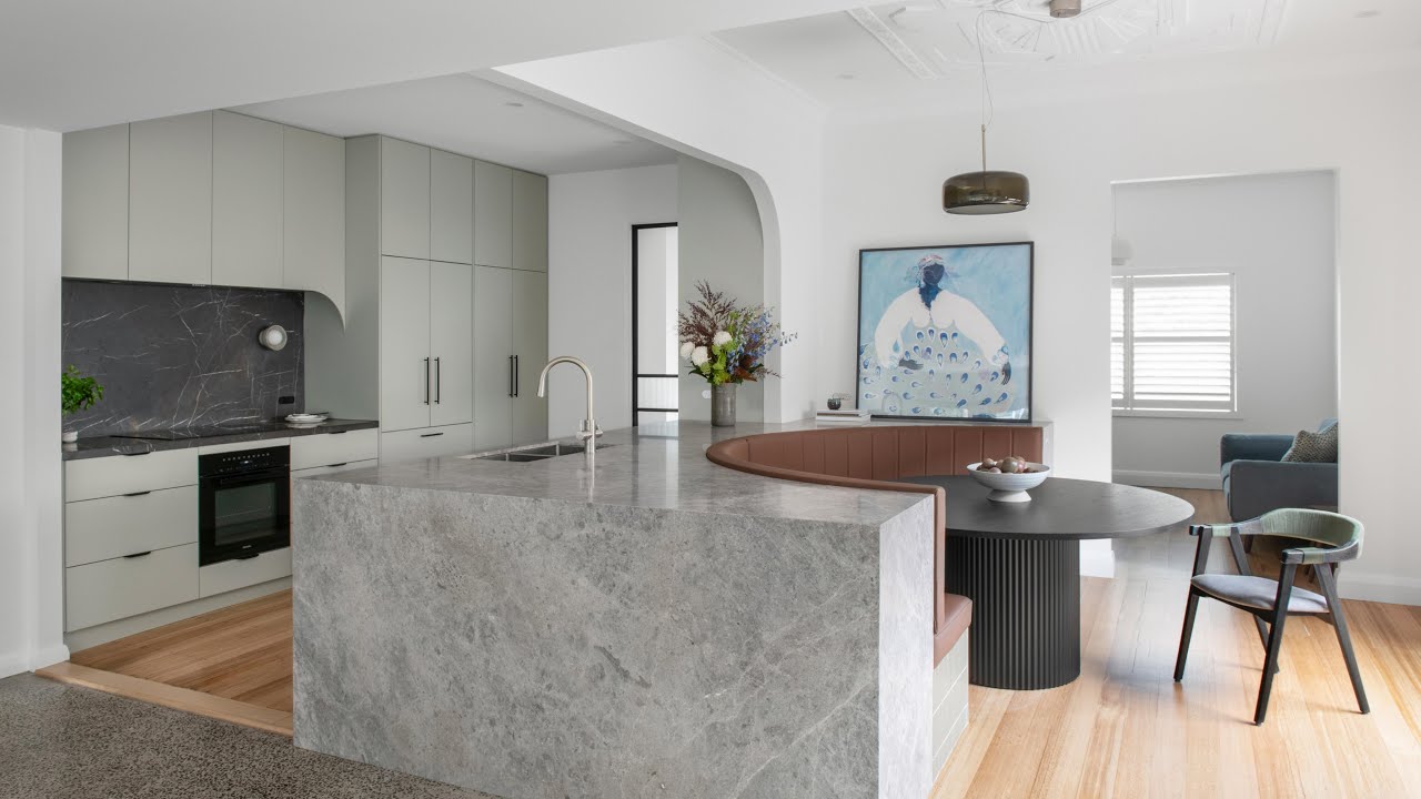 Beautiful Curved Stone Bench with Built in Booth Seat (Kitchen ...