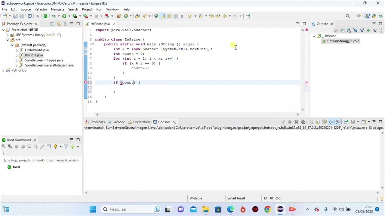 [JAVA] [ECLIPSE] IMPLEMENTANDO em JAVA um PROGRAMA que CHECA se NÚMERO ...