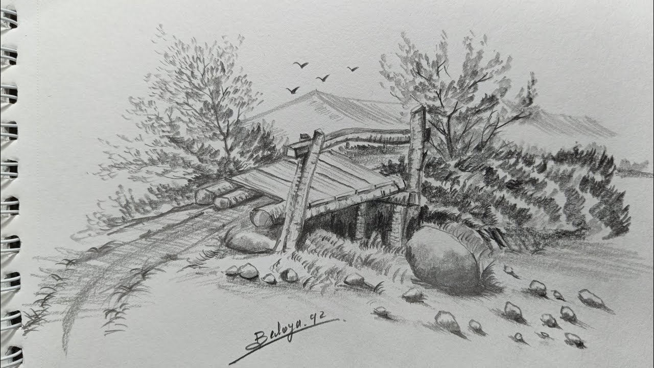 Dibujos a Lápiz #34 | Aprendiendo a dibujar un bonito paisaje con ...