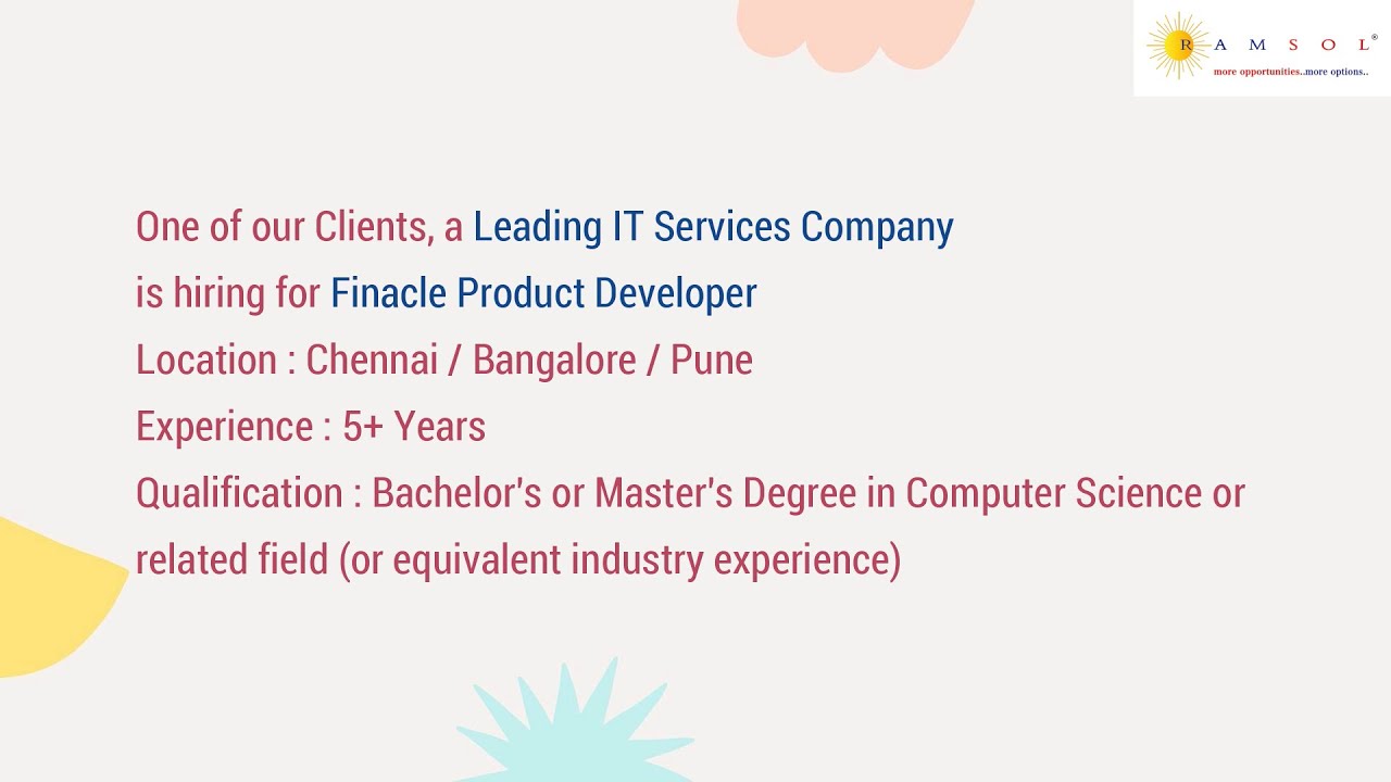 Finacle Product Developer | Finacle Developer | Finacle Jobs | Finacle ...