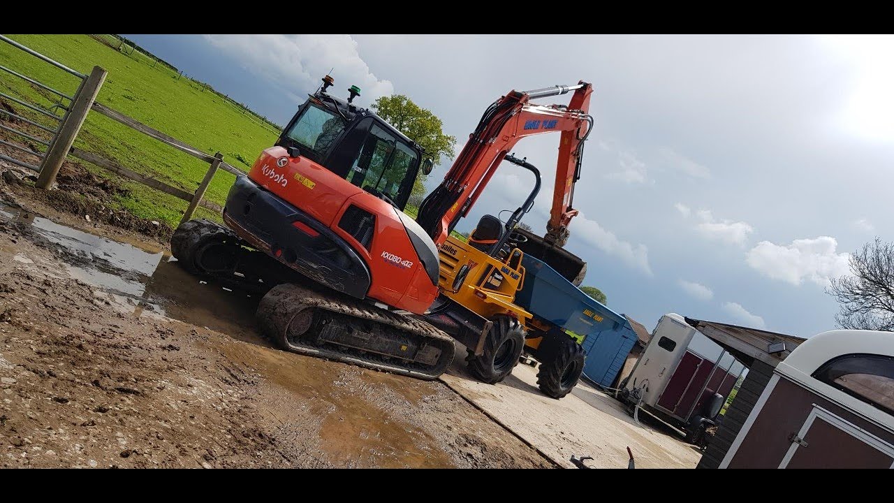 Digging out a farm track with a Kubota midi digger Excavator - YouTube
